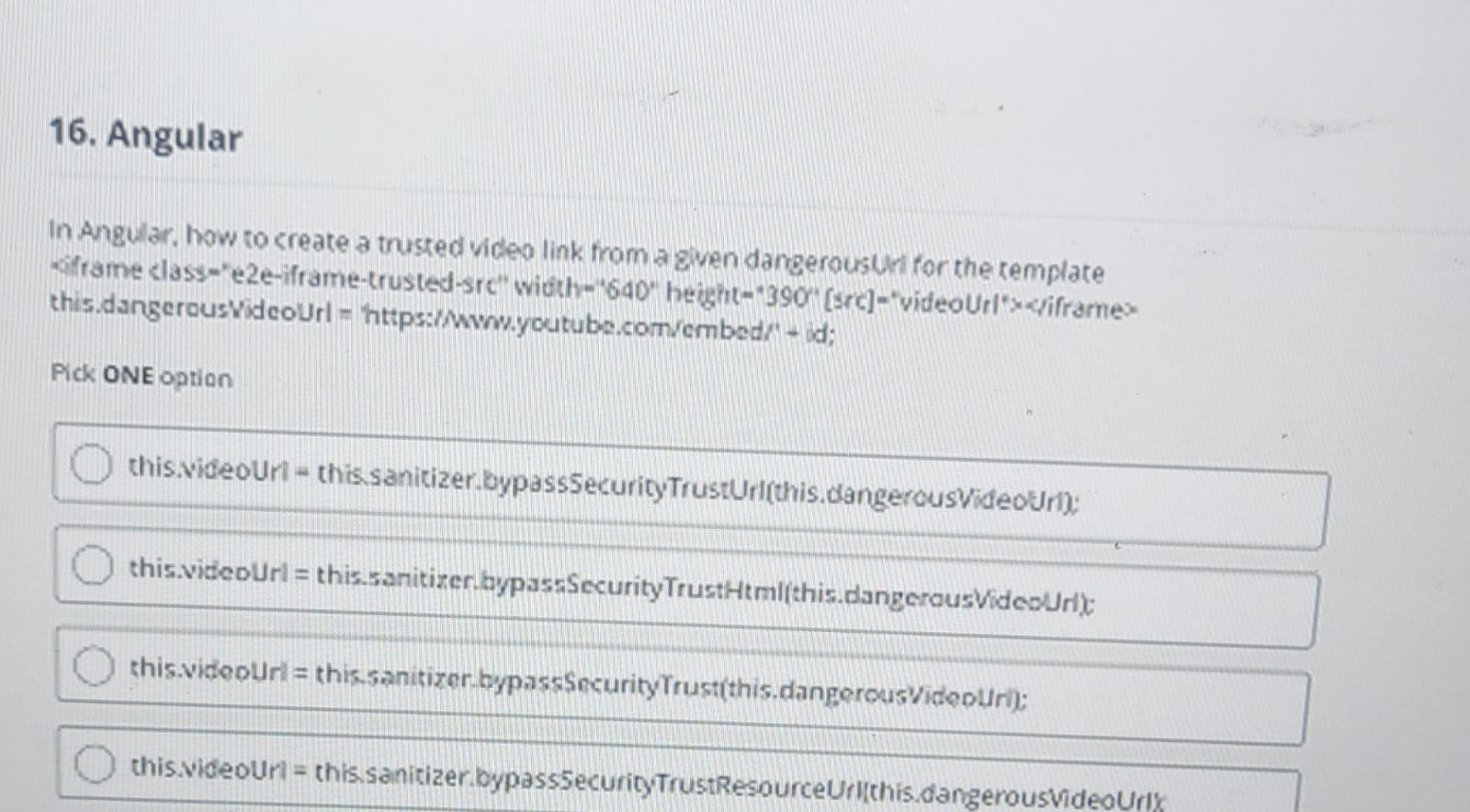 AngularIn Angular, how to create a tnusted video link | Chegg.com