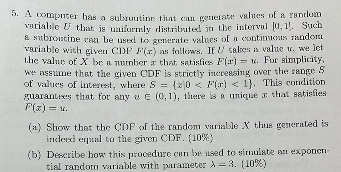 Solved 5. A computer has a subroutine that can generate | Chegg.com