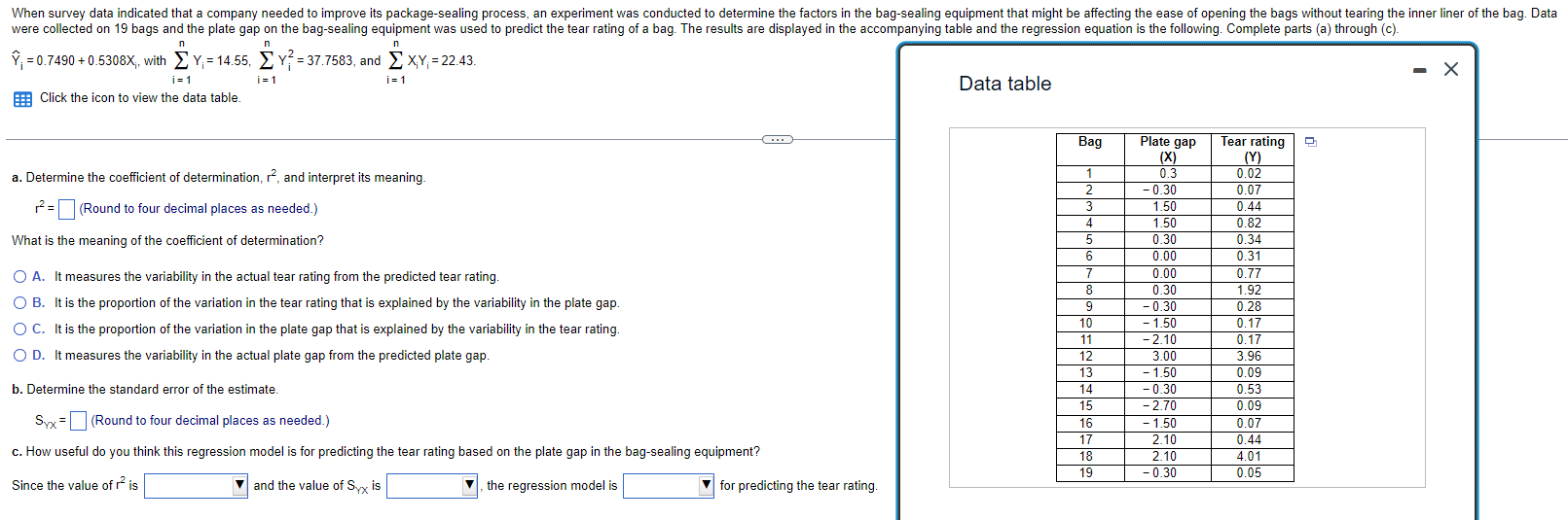 Solved widehat(Y)i=0.7490+0.5308xi, ﻿with | Chegg.com