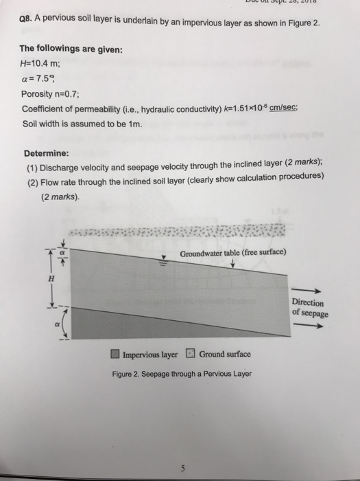 Solved a8. A pervious soil layer is underlain by an | Chegg.com