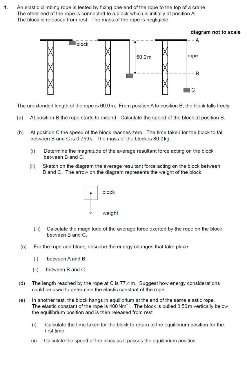 Solved 1. An elastic climbing rope is tested by fixing one | Chegg.com