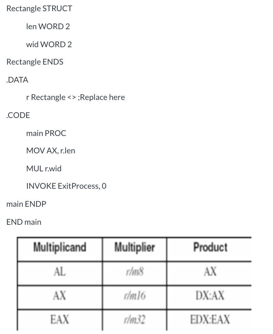 Rectangle STRUCT len WORD 2. wid WORD 2 Rectangle | Chegg.com