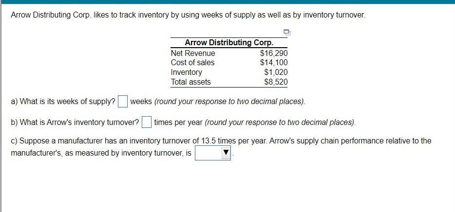 Solved Arrow Distributing Corp. likes to track inventory by | Chegg.com