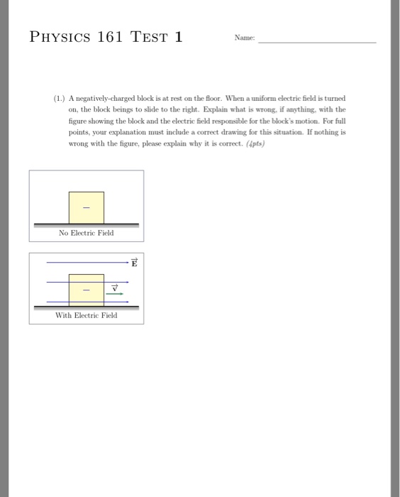 Solved PHYSICs 161 TEST 1 Name (1) A negatively-charged | Chegg.com