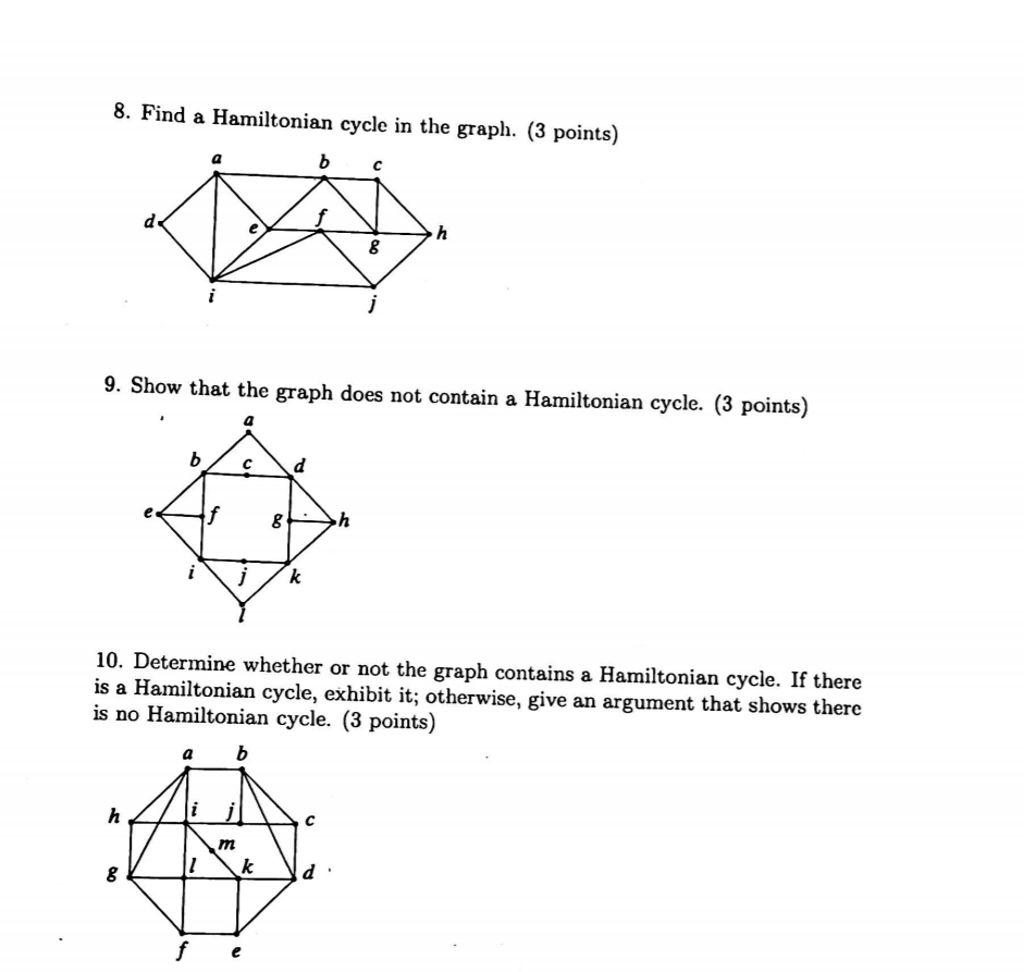 Solved 8. Find a Hamiltonian cycle in the graph. (3 points) | Chegg.com