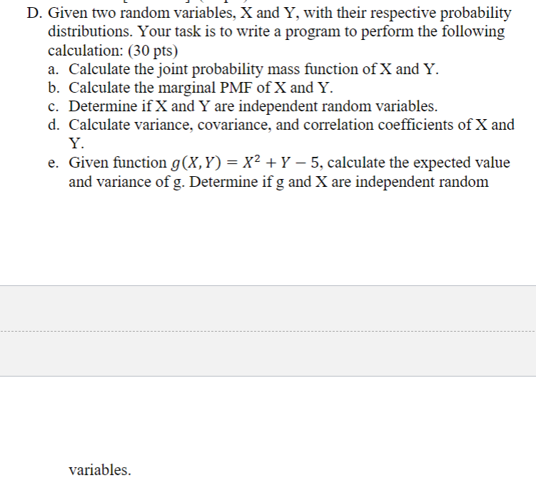 Solved D. Given two random variables, X and Y, with their | Chegg.com