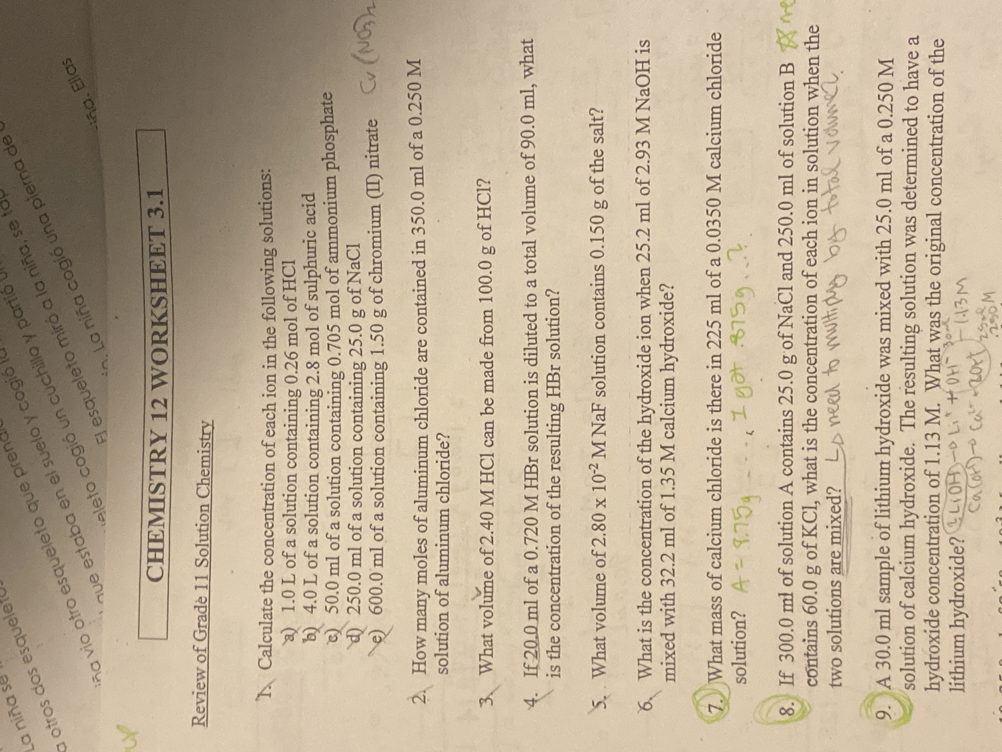 Solved CHEMISTRY 12 WORKSHEET 3.1 Review of Grade 11 | Chegg.com