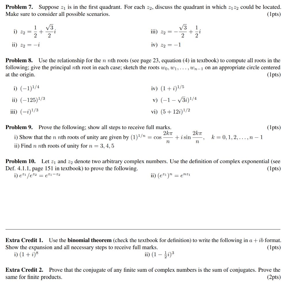 Solved Problem 7. Suppose z1 is in the first quadrant. For | Chegg.com