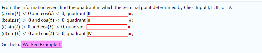 Solved From the information given, find the quadrant in | Chegg.com