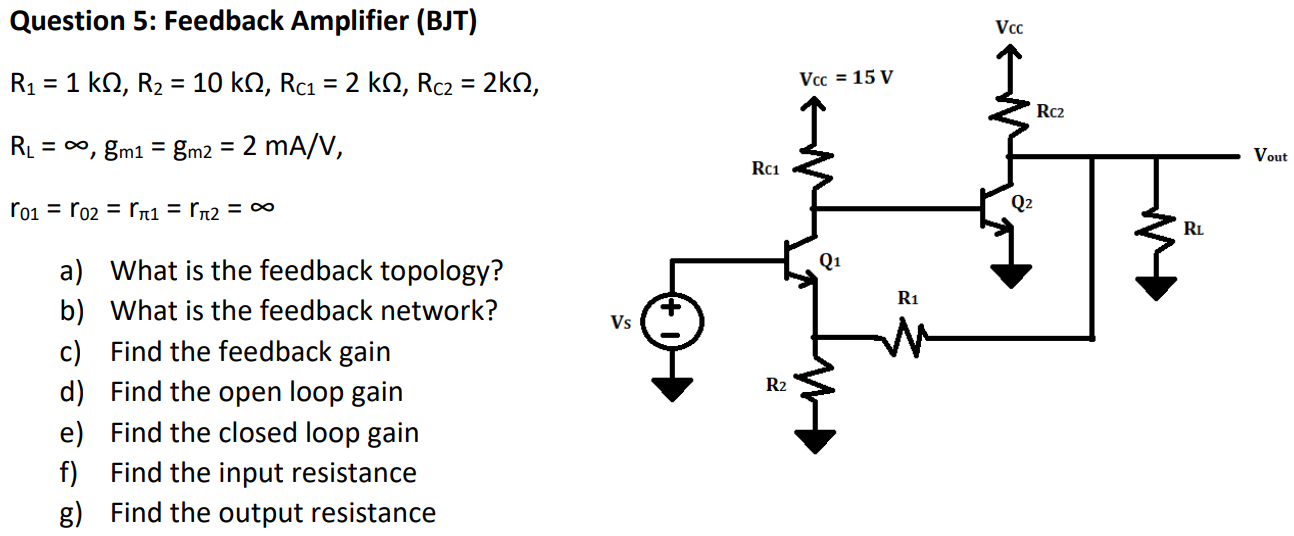 Solved Question 5: Feedback Amplifier (BJT) | Chegg.com