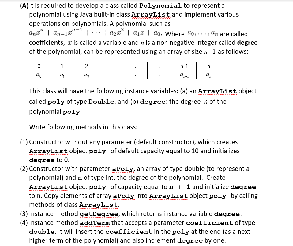 Solved (A)It is required to develop a class called | Chegg.com