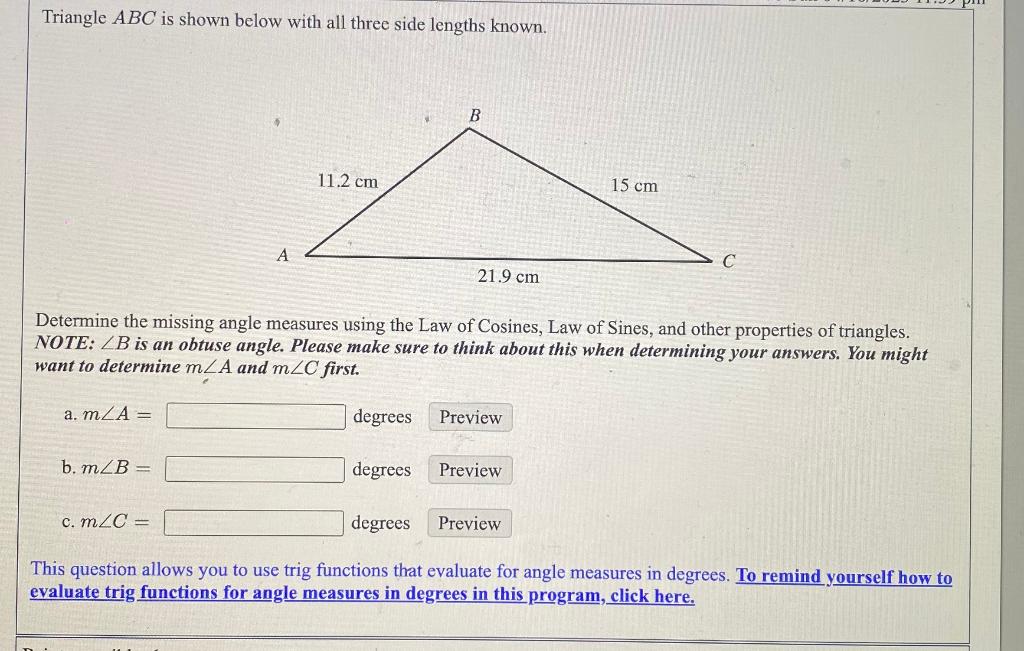 Solved Triangle ABC is shown below with all three side | Chegg.com