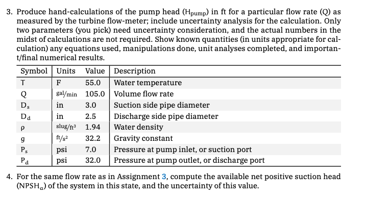 Solved 3. Produce hand-calculations of the pump head (Hpump) | Chegg.com