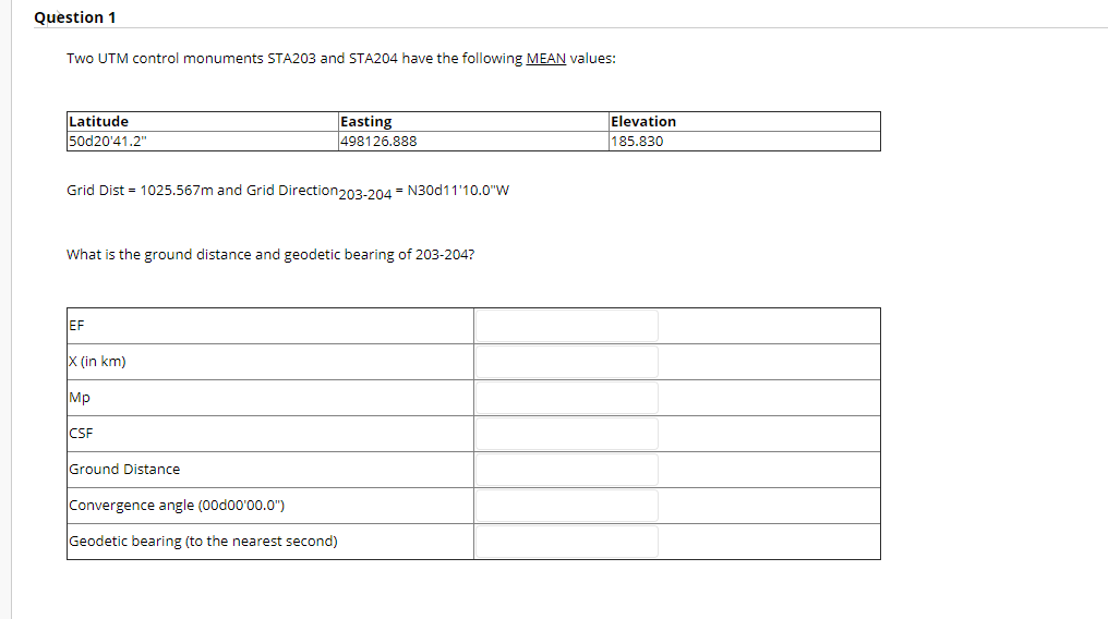 Question 1 TWO UTM control monuments STA203 and | Chegg.com