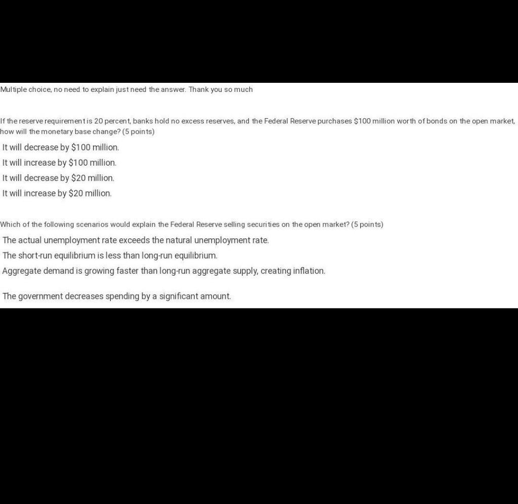 Solved Multiple choice, no need to explain just need the | Chegg.com