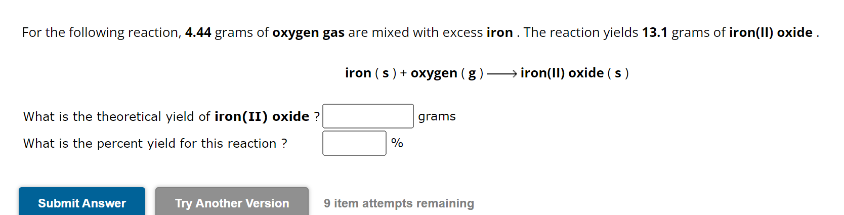 Solved For the following reaction, 4.44 grams of oxygen gas | Chegg.com