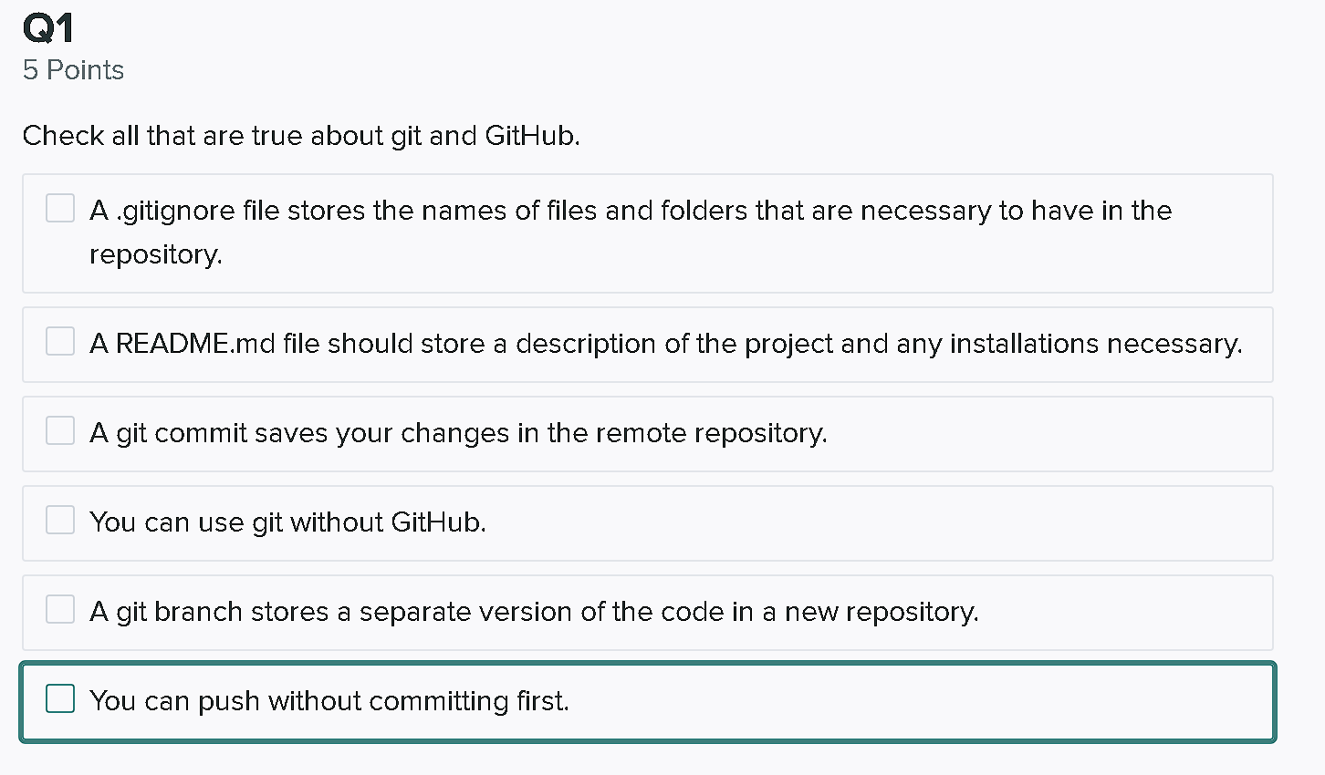 Solved 5 Points Check all that are true about git and | Chegg.com