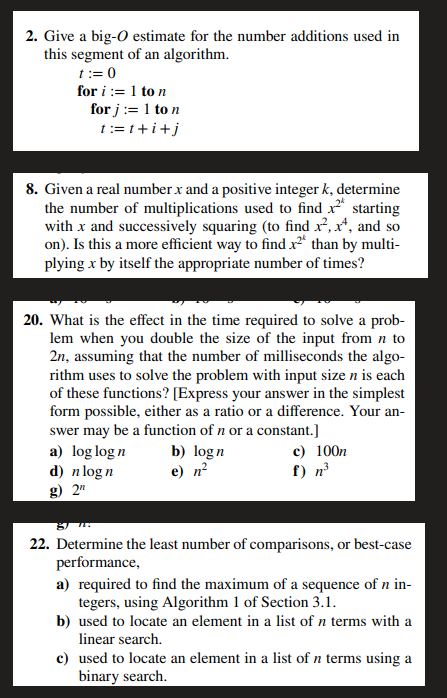 Solved 2. Give a big- O estimate for the number additions | Chegg.com