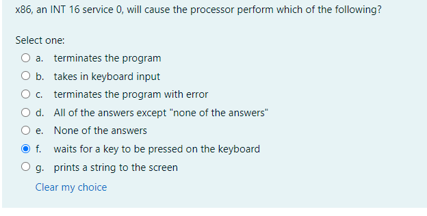 Solved x86, an INT 16 service 0 , will cause the processor | Chegg.com