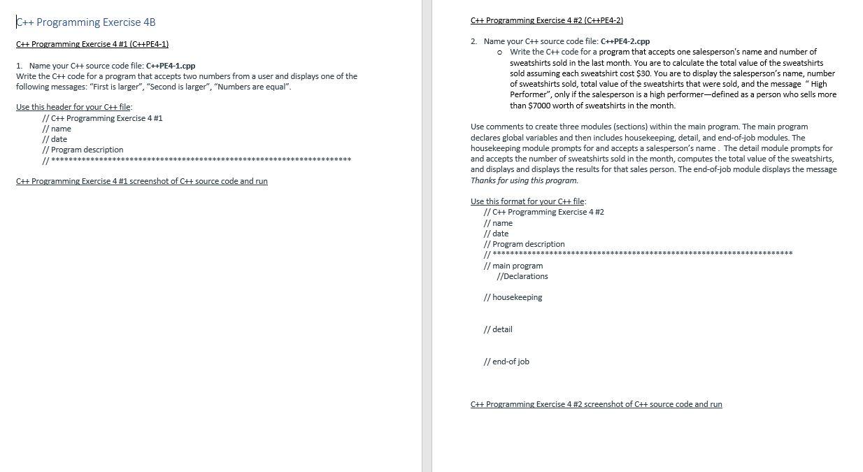Solved |C++ Programming Exercise 4B C++ Programming Exercise | Chegg.com Solved |C++ Programming Exercise 4B C++ Programming Exercise | Chegg.com