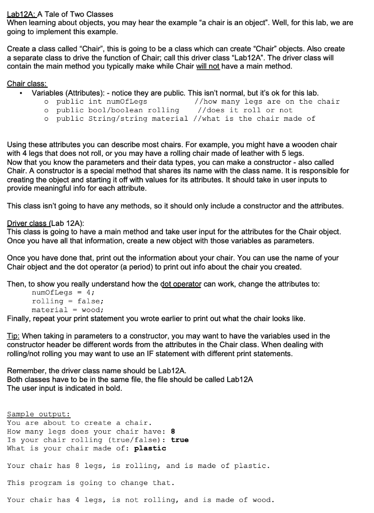 Solved Lab12A: A Tale of Two Classes When learning about | Chegg.com
