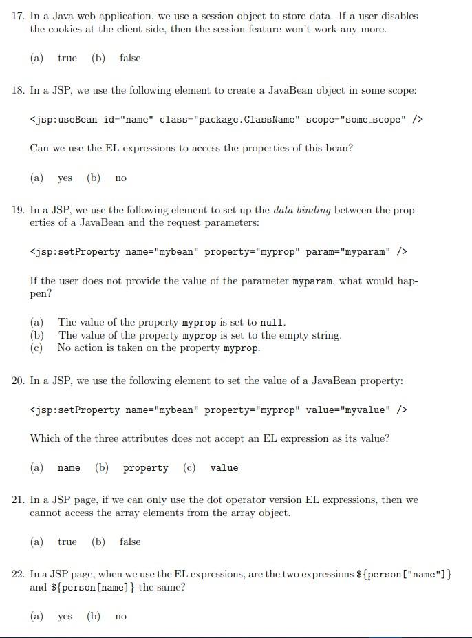 Solved 17. In a Java web application, we use a session | Chegg.com