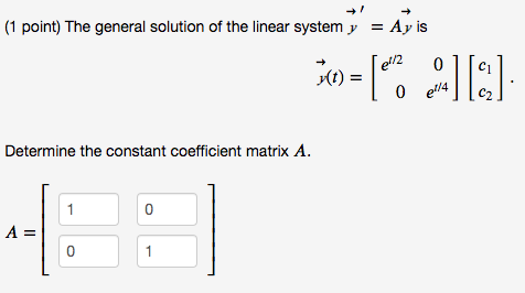 Solved (1 point) The general solution of the linear system y | Chegg.com