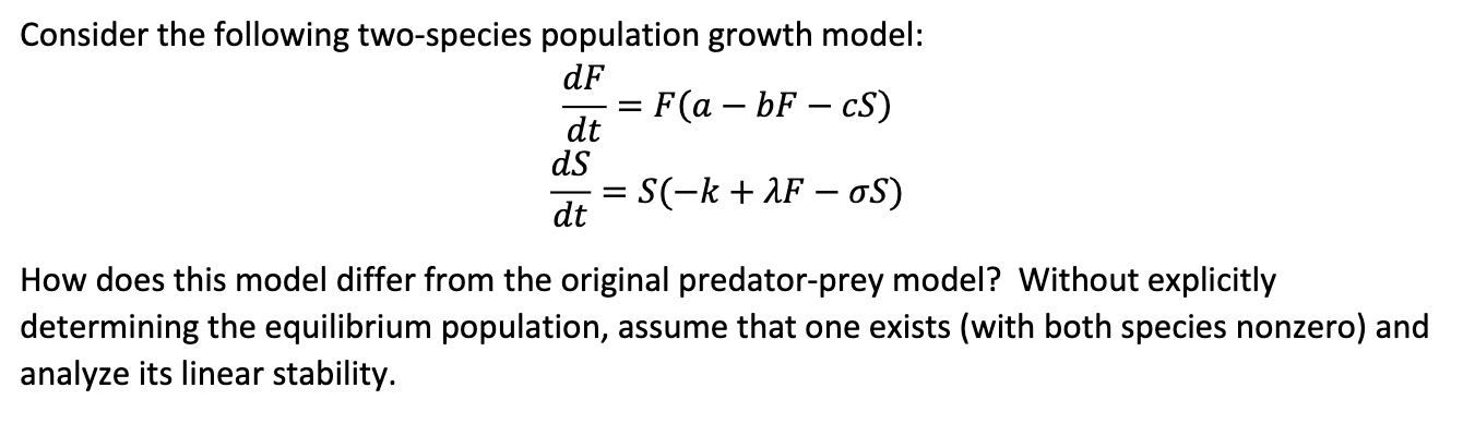 Solved Consider the following two-species population growth | Chegg.com