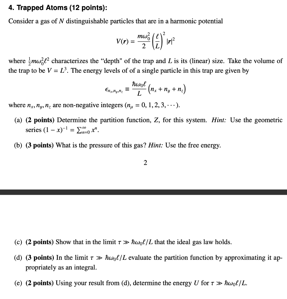 Solved Consider a gas of N distinguishable particles that | Chegg.com
