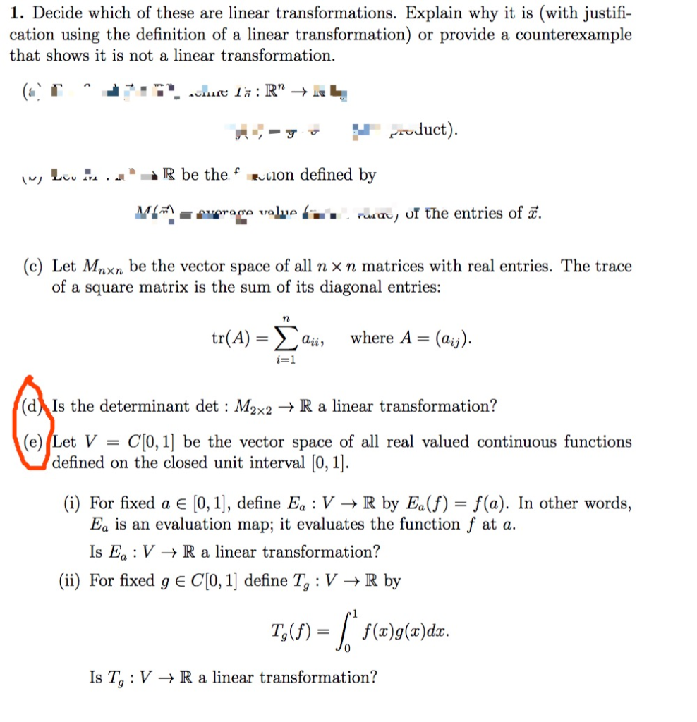 Solved 1. Decide which of these are linear transformations. | Chegg.com