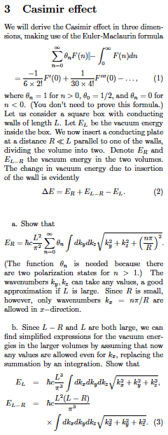 Solved 3 Casimir effect We will derive the Casinir effect in | Chegg.com