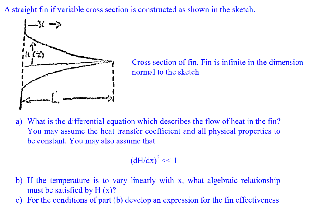Solved A straight fin if variable cross section is | Chegg.com