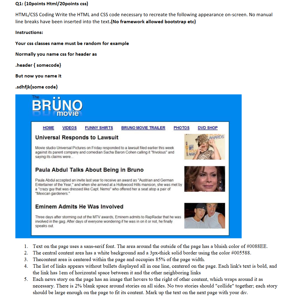 Solved Q1: (10points Html/20points css) HTML/CSS Coding | Chegg.com