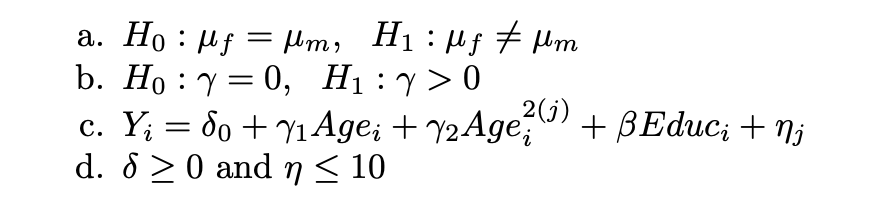 Solved a. H0:μf=μm,H1:μf =μm b. H0:γ=0,H1:γ>0 c. | Chegg.com