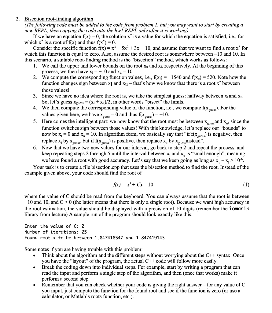 Solved 2 Bisection Root Finding Algorithm The Following 5578