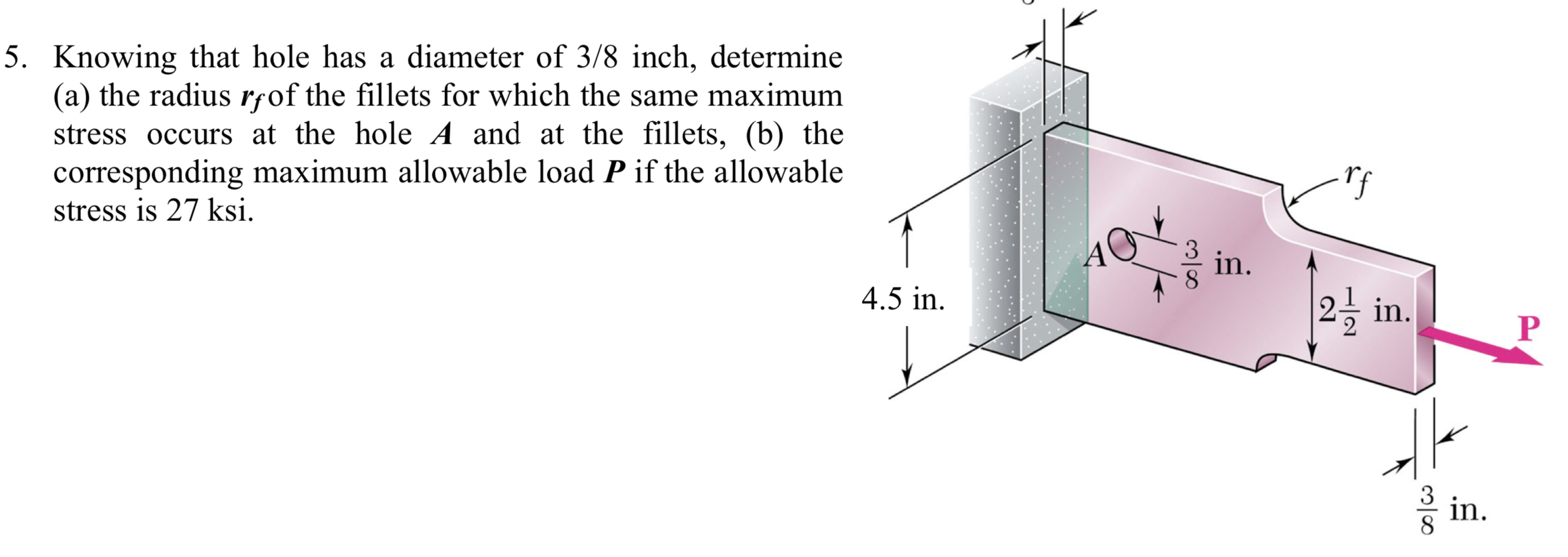 Solved 5. Knowing that hole has a diameter of 3/8 inch, | Chegg.com