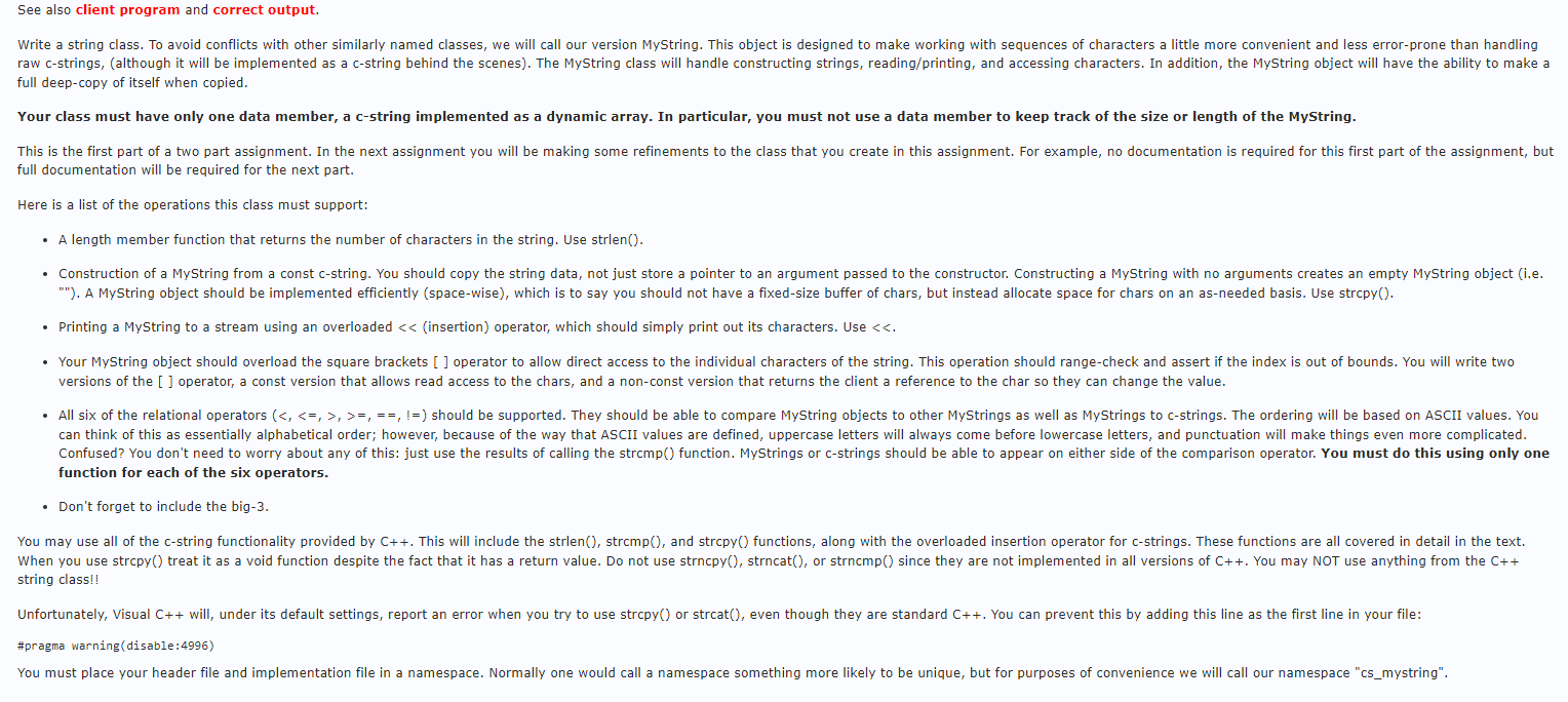I need files (main.cpp, mystring.cpp, mystring.h) in | Chegg.com