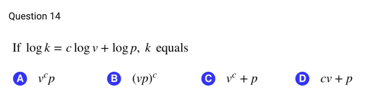 Solved If logk=clogv+logp,k equals vcp(vp)cvc+pcv+p | Chegg.com