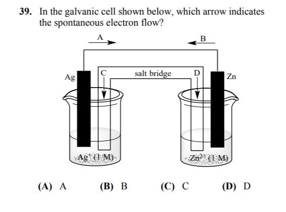 Solved "In the galvanic cell shown below, which arrow | Chegg.com