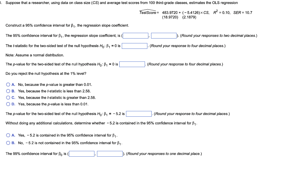 Solved Construct a 95% confidence interval for β1, the | Chegg.com