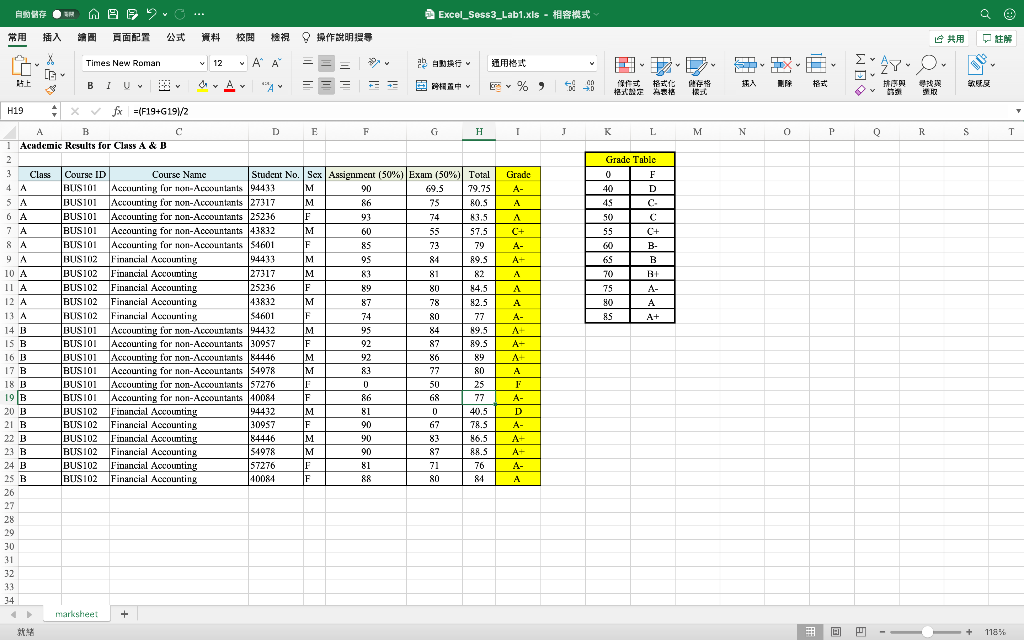 Solved Open the spreadsheet which is a mark sheet from | Chegg.com