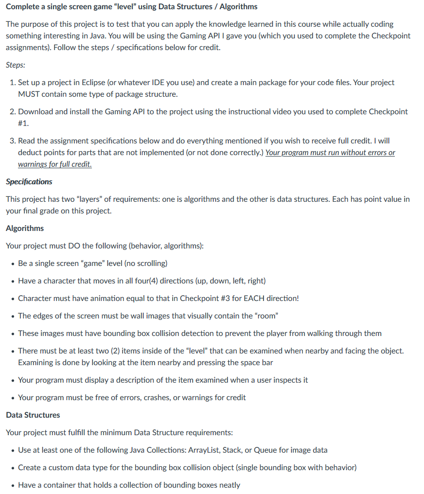 Complete a single screen game "level" using Data | Chegg.com