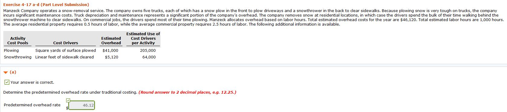 Solved Exercise 4-17 a-d (Part Level Submission) Manzeck | Chegg.com