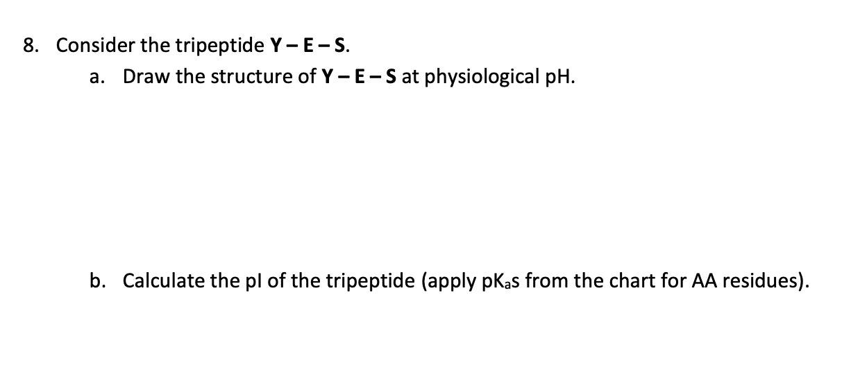 Solved Consider the tripeptide Y−E−S. a. Draw the structure | Chegg.com