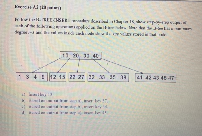 Solved Exercise A2 (20 points) Follow the B-TREE-INSERT | Chegg.com