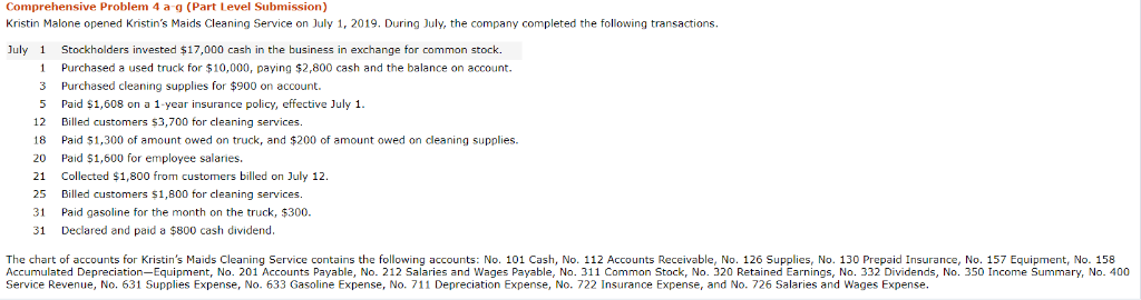 Solved Comprehensive Problem 4 a g (Part Level Submission) | Chegg.com