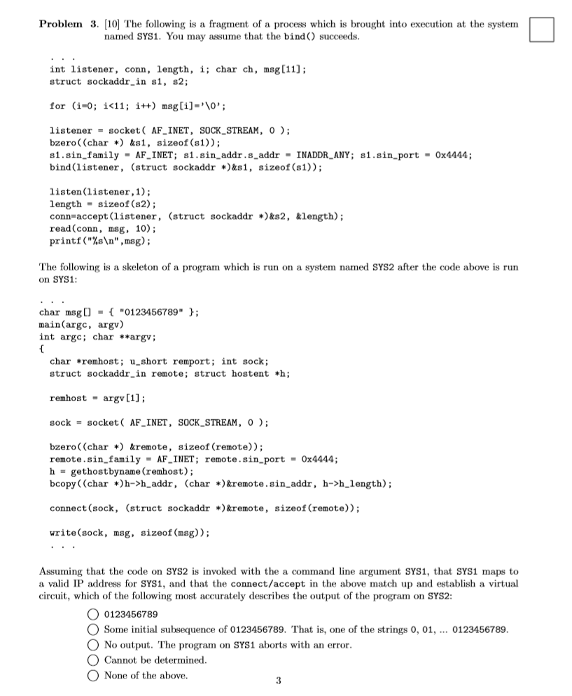 Solved Problem 3. [10 The following is fragment of a process | Chegg.com