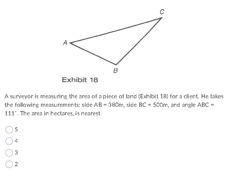 Solved A B Exhibit 18 A surveyor is measuring the area of a | Chegg.com