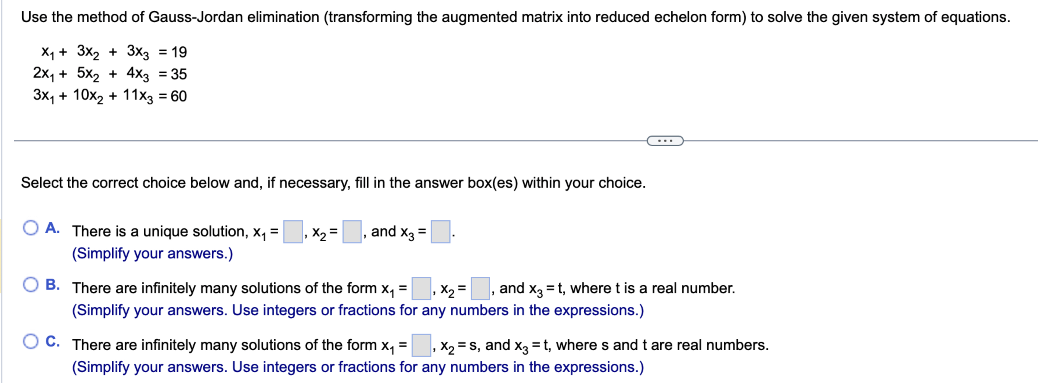 Solved Use the method of Gauss-Jordan elimination | Chegg.com