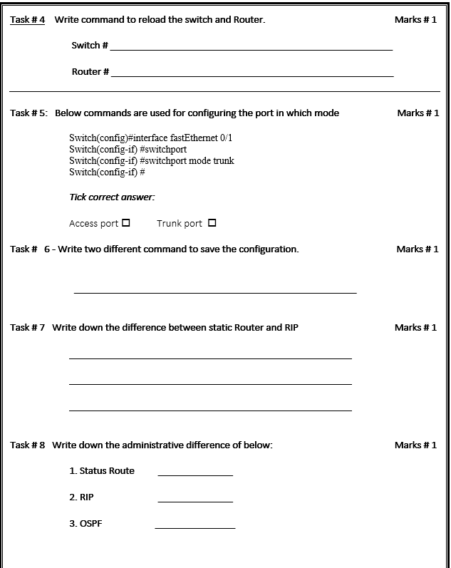 Solved Task \# 4 Write command to reload the switch and | Chegg.com